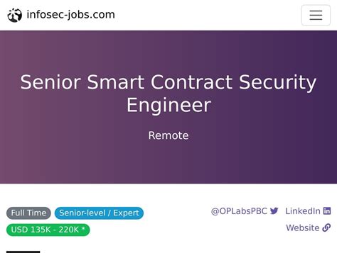 [hiring] senior smart contract security engineer remote r infosec jobs