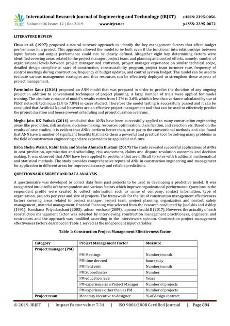 IRJET Development Of A Neural Network Based Model For Construction