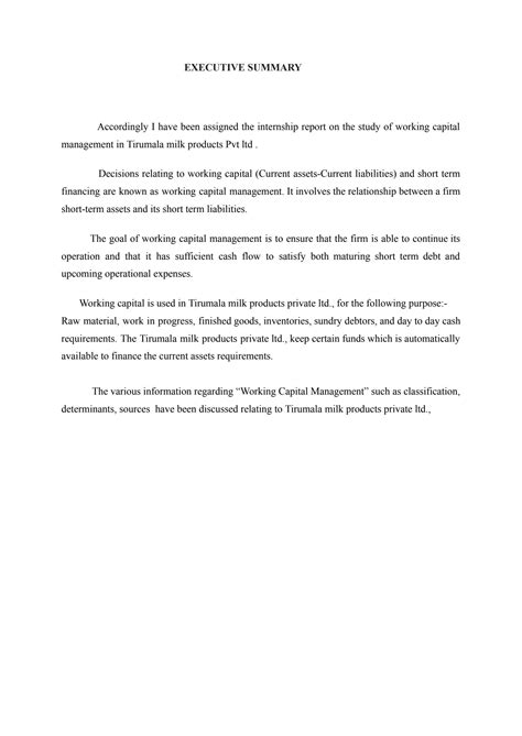solution an internship report on working capital management in