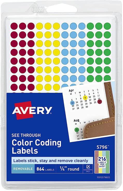 Avery Assorted Removable See Through Color Dots 0 25 Inch Round Pack Of 864 5796 For Wholesale