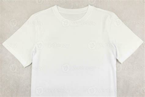White Womens Cotton Tshirt Mockup On Gray Concrete Background Design T