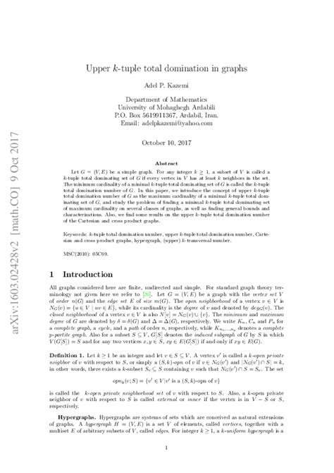 Pdf Upper K Tuple Total Domination In Graphs