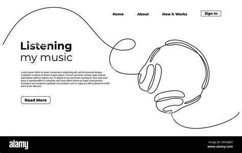 Headphone One Line Drawing Minimalist Continuous Hand Drawn Style
