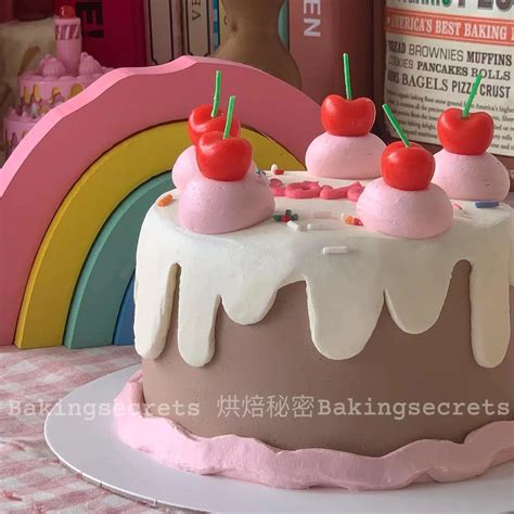 생일 축하 핑크 캔들 케이크 토퍼 장식 한국 레트로 INS 체리 과일 크림 컵케이크 디저트 웨딩 베이킹 용품 AliExpress