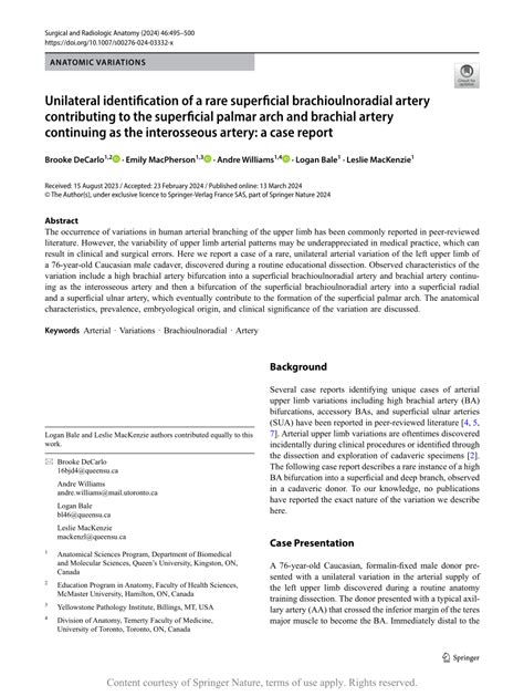 Unilateral Identification Of A Rare Superficial Brachioulnoradial