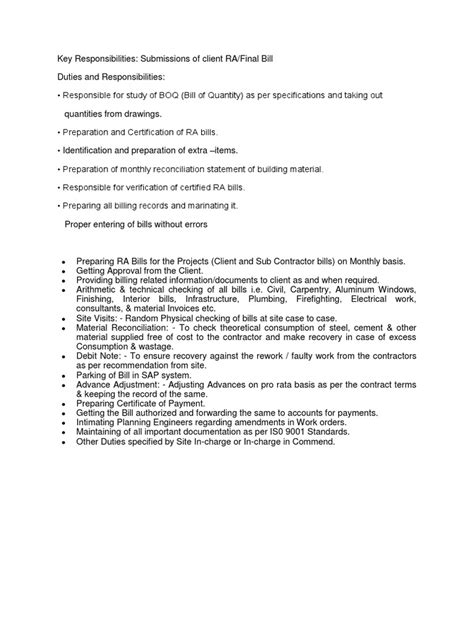Responsibilities Of Billing Engineer Pdf Invoice Specification
