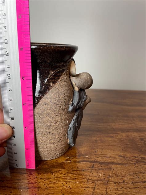 Vintage Stoneware Studio Art Pottery Mustache Man Face Mug Folk Art