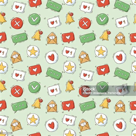 Cute Seamless Pattern With Social Media Icons Stock Illustration