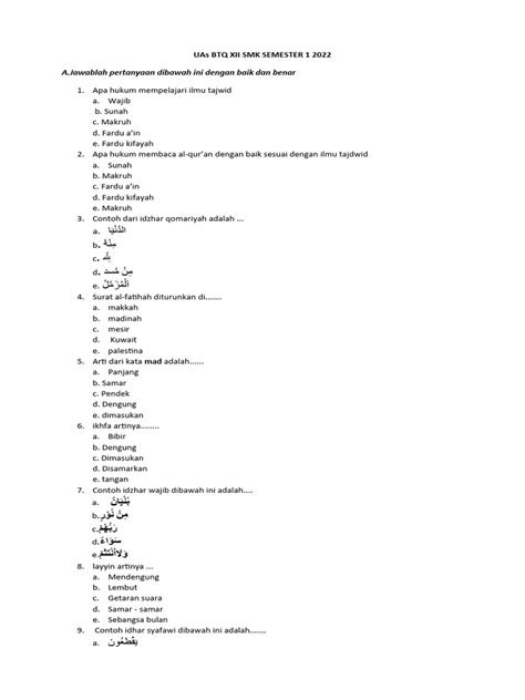 soal btq kelas xii smk semester 1 2022 pdf