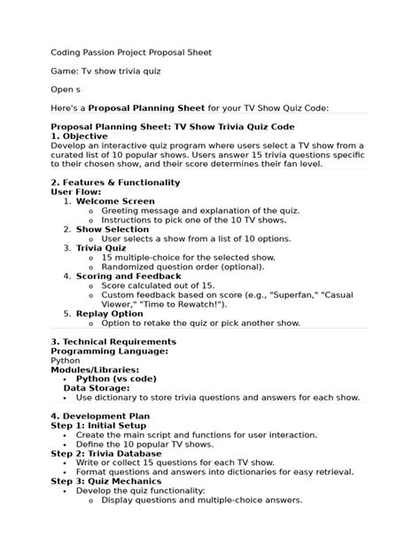 Coding Passion Project Proposal Sheet Pdf Python Programming Language Information Technology