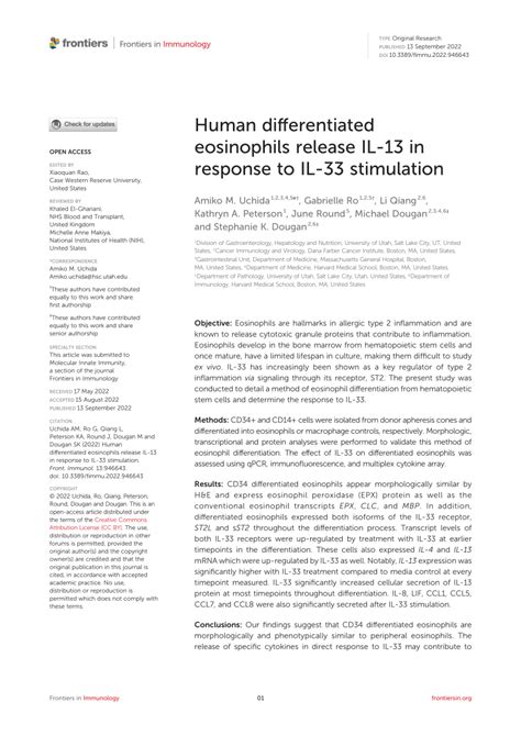 Pdf Human Differentiated Eosinophils Release Il 13 In Response To Il