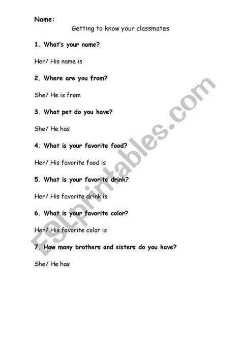 Getting To Know Your Classmates Esl Worksheet By Ilovecookies072