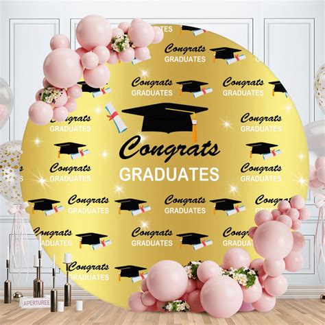 Circle Black Bachelor Cap Gold Graduation Backdrops Aperturee