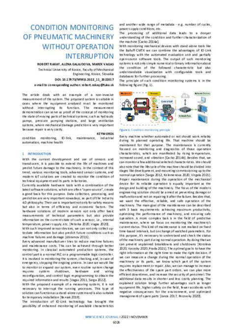 Condition Monitoring Of Pneumatic Machinery Without Operation Interruption Mm Science Journal