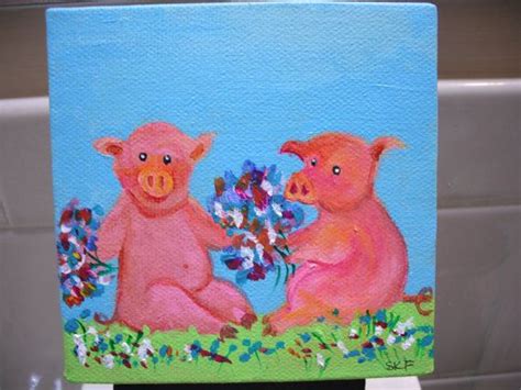 Pigs Original Mini Acrylic Painting Mini Canvas Easel Pigs Etsy