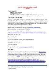 CS 401 Computer Algorithms I Course Overview Requirements Course Hero