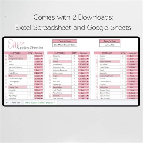 Office Supplies Checklist Google Sheet And Excel Spreadsheet In 2024 Office Supplies Checklist