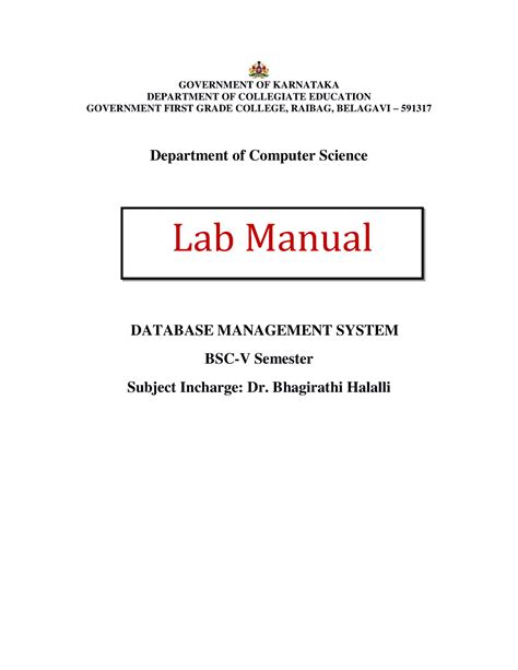 Dbms Experiment Semester V Government Of Karnataka Department Of Collegiate Education