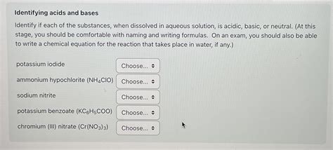Solved Identifying Acids And Bases Identify If Each Of The Chegg