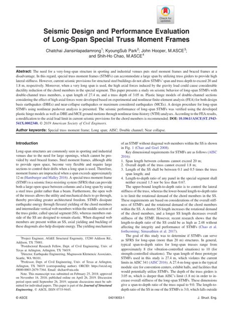 9 Seismic Design And Performance Evaluation Of Long Span Special Truss