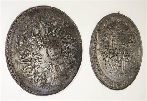 Lot Two Classical Themed Pressed Metal Wall Plaques D57cm And 55cm