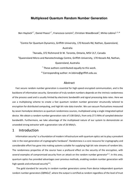 PDF Multiplexed Quantum Random Number Generation