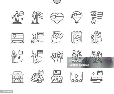 슬로베니아 주 정부 의 날 잘 만들어진 픽셀 완벽한 벡터 얇은 라인 아이콘 30 웹 그래픽 및 응용 프로그램을위한 그리드 2x 간단한 최소한의 그림 6월에 대한 스톡 벡터