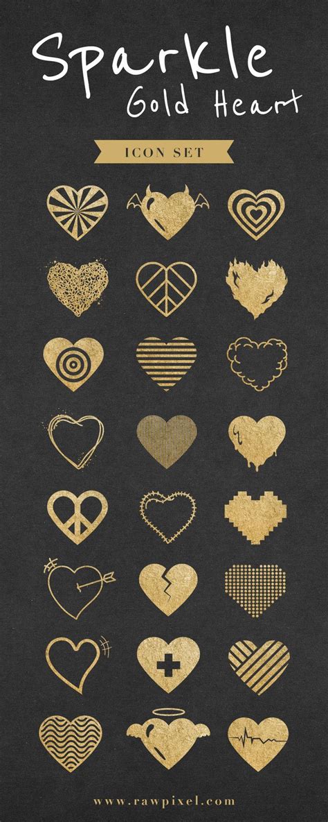 Gold Aesthetic Heart Sticker Set Heart Icons Heart Of Gold Heart