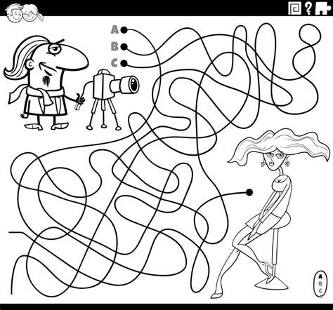Maze With Photographer And Model Girl Coloring Book Page 3462730 Vector