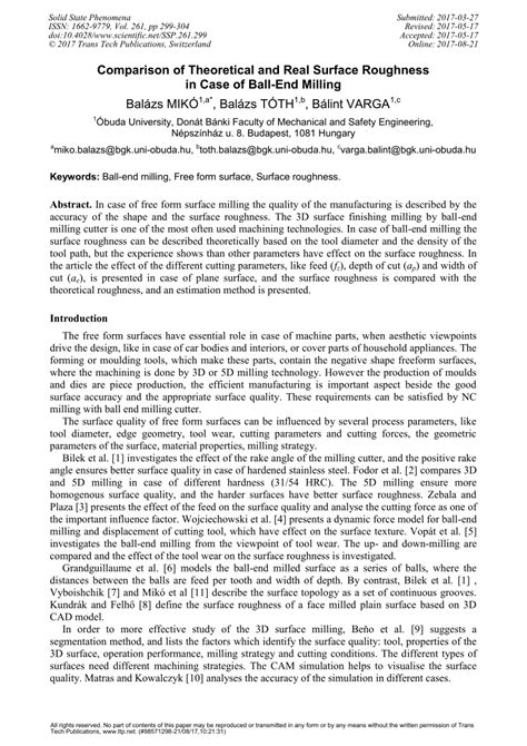 Pdf Comparison Of Theoretical And Real Surface Roughness In Case Of Ball End Milling
