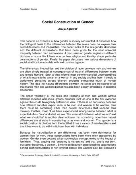 Pdf Social Construction Of Gender