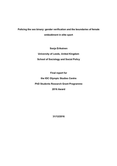 Policing The Sex Binary Gender Verification And The Boundaries Of Female Docslib