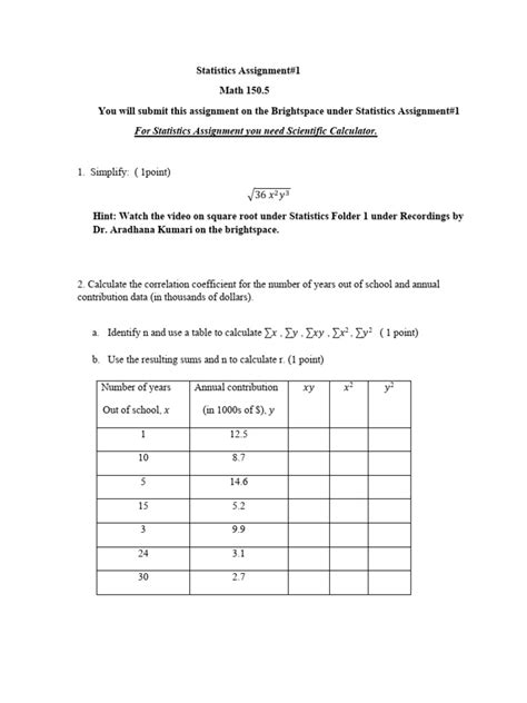 statistics assignment 1 square root correlation coefficient and linear