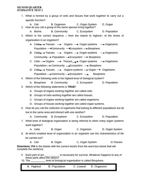 Summative Test 2 Pdf Cell Biology Organelle