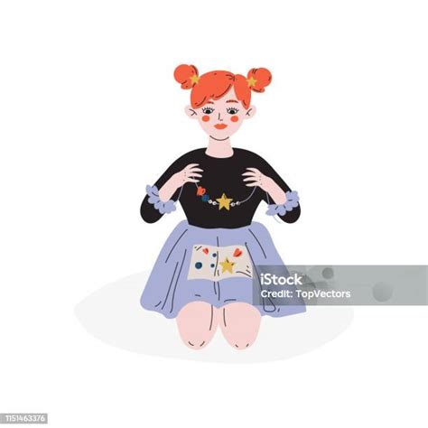 팔찌 또는 구슬 취미 교육 창조적 인 아이 개발 벡터 일러스트 레이 션을 만드는 소녀 공예에 대한 스톡 벡터 아트 및 기타 이미지 공예 교육 벡터 Istock