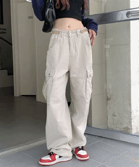 파스텔데이 힙한핏2col 카고 벨트 로우라이즈 롱 와이드 팬츠 위시버킷