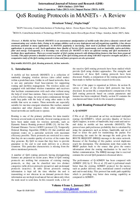 pdf qos routing protocols in manets a review