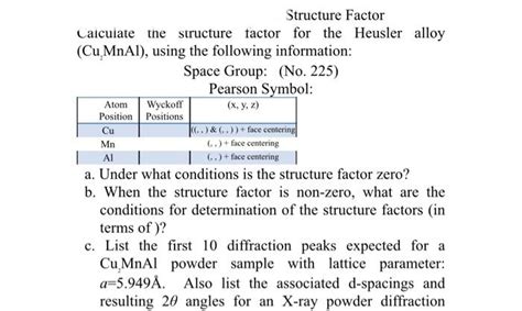 Solved Structure Factor Lalculate The Structure Factor For Chegg