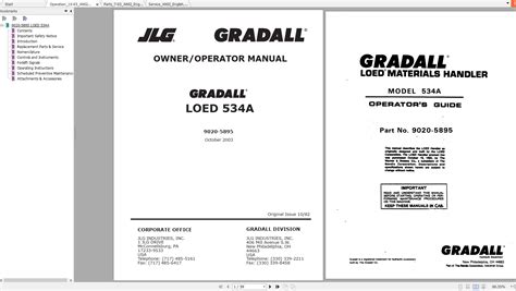 Jlg Gradall Loed Telehandler 534a Operators Service And Parts Manuals