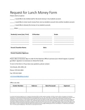 Fillable Online Request For Lunch Money Form Fax Email Print PdfFiller
