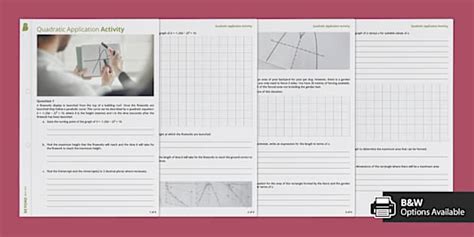 Quadratic Application Activity Teacher Made Twinkl