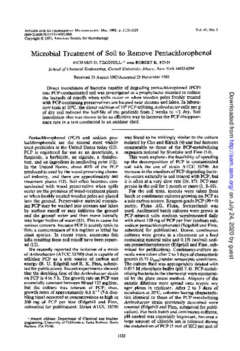 Pdf Microbial Treatment Of Soil To Remove Pentachlorophenol Richard