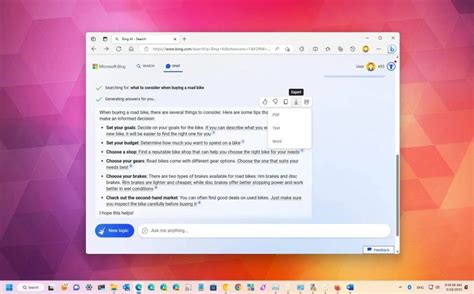 how to export responses to pdf text or word from bing chat ai