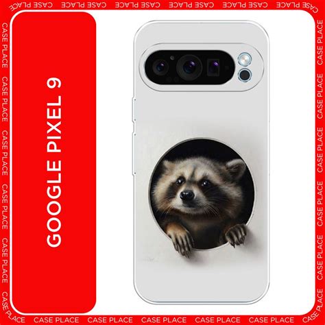 Силиконовый чехол на Google Pixel 9 / Гугл Пиксель 9 Любопытный енот ...