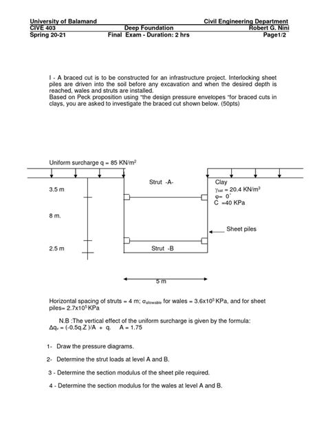 Deep Foundation Exam 3 Spring 20 21 Pdf Deep Foundation Civil Engineering