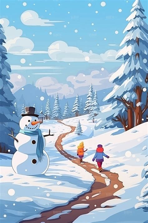 雪地森林徒步冬季散步AI插画