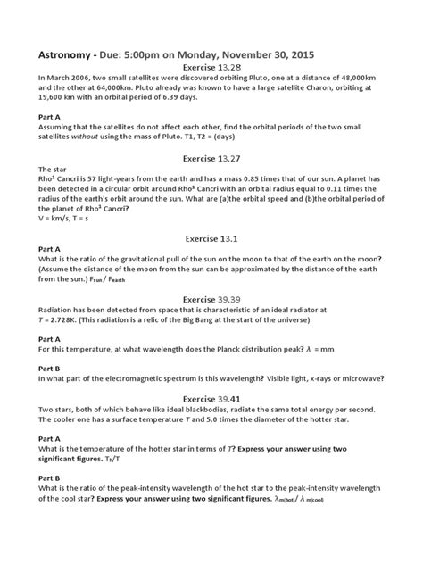 Astronomy Assignment 1 Pdf Stars Wavelength