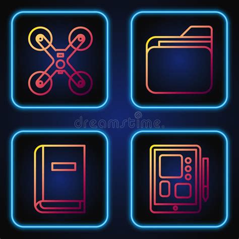Set Line Graphic Tablet User Manual Drone Flying And Document Folder