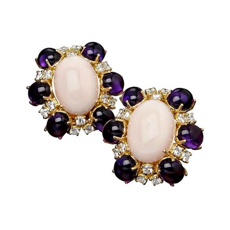 Adorable Angel Skin Coral Diamond Gold Flower Earrings At 1stdibs