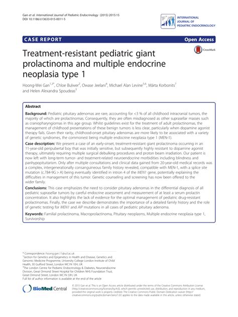 Pdf Treatment Resistant Pediatric Giant Prolactinoma And Multiple